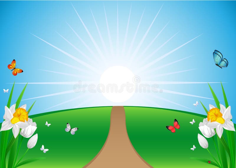 Green Landscape on a Sunny Day Stock Vector - Illustration of flying ...