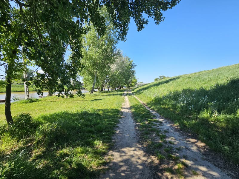 The Sun-Dappled Path beside the Still Water Stock Image - Image of ...