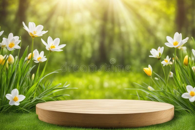 Sunny Meadow Podium with Tree Shade Stock Image - Image of meadow ...