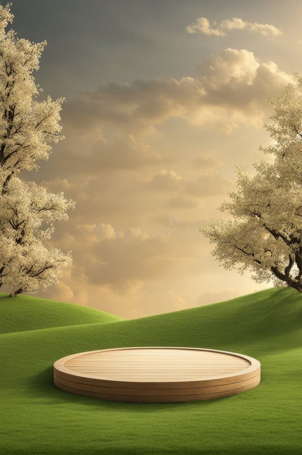 Sunny Meadow Podium with Tree Shade Stock Photo - Image of podium ...