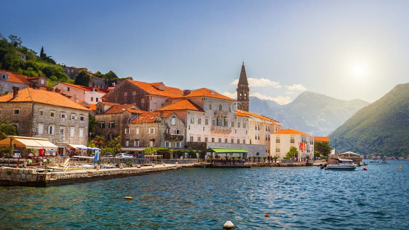 Sunny Mediterranean Landscape. Montenegro, Bay of Kotor Editorial ...