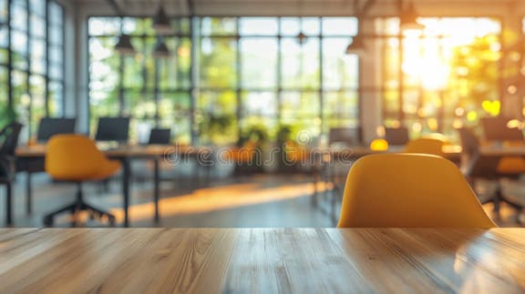 Sunny Modern Office Workspace Wooden Table View Stock Illustration ...