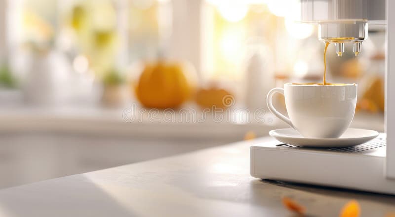 Sunny Morning Coffee Pour in a Modern Kitchen Stock Illustration ...