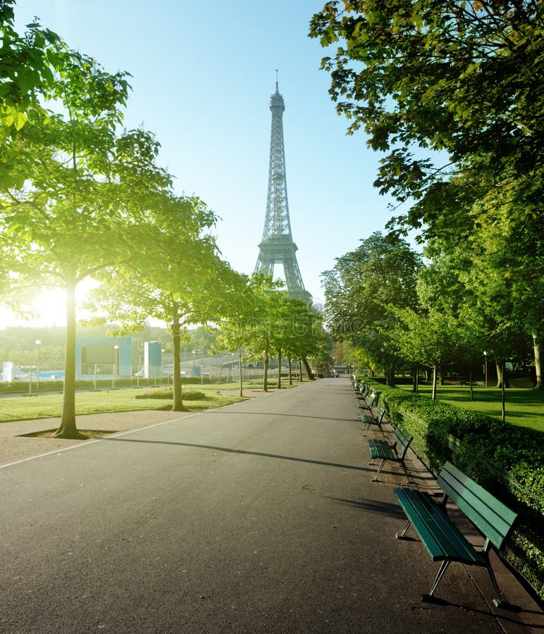 Sunny Morning and Eiffel Tower, Paris Stock Photo - Image of blue, city ...