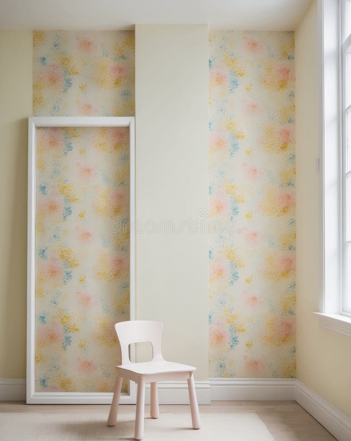 Sunny Nursery Room Decor with White Frame on Bright Floral Wallpaper ...