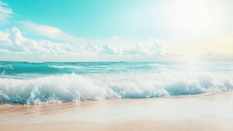 Sunny Ocean Waves Hitting the Shore on a Bright Day Stock Illustration ...
