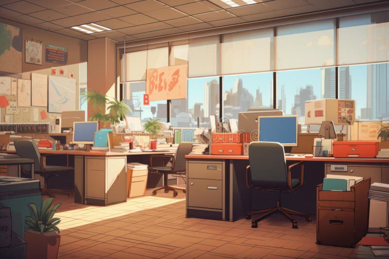 Sunny Office Interior with Open Space Design Stock Illustration ...