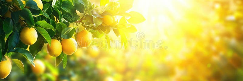 Sunny Orchard Lemons on Tree with Vibrant Green Leaves and Bright ...