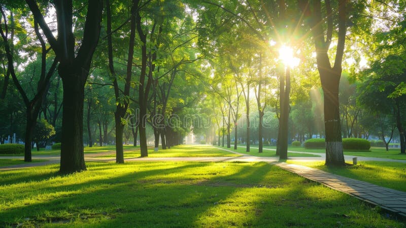 A Sunny Park Path with Trees Stock Image - Image of trailhead, walking ...
