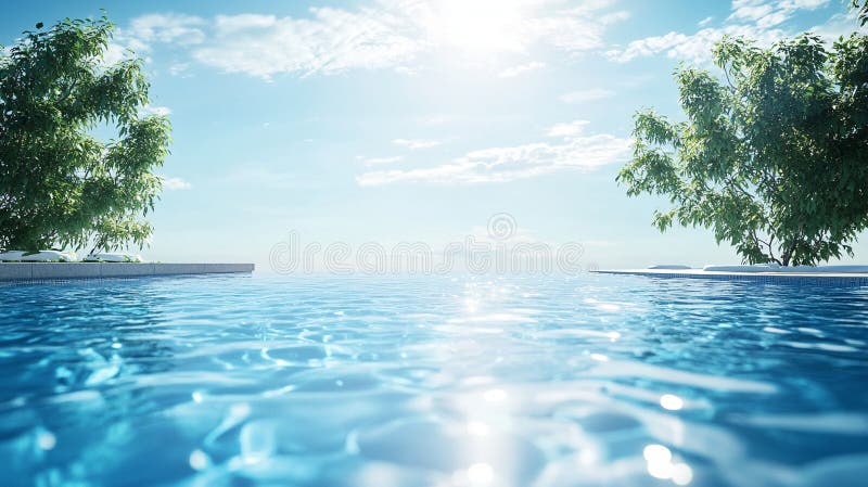 Sunny Poolside with Transparent Water Surface and Blue Gradient Sky for ...