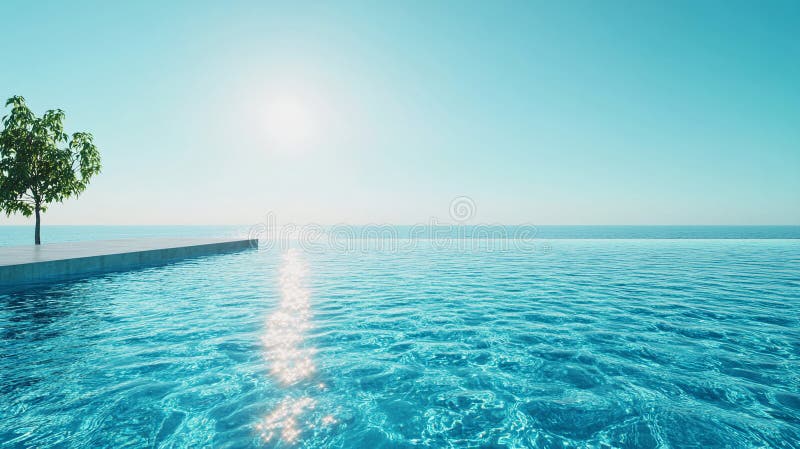 Sunny Poolside with Transparent Water Surface and Blue Gradient Sky for ...