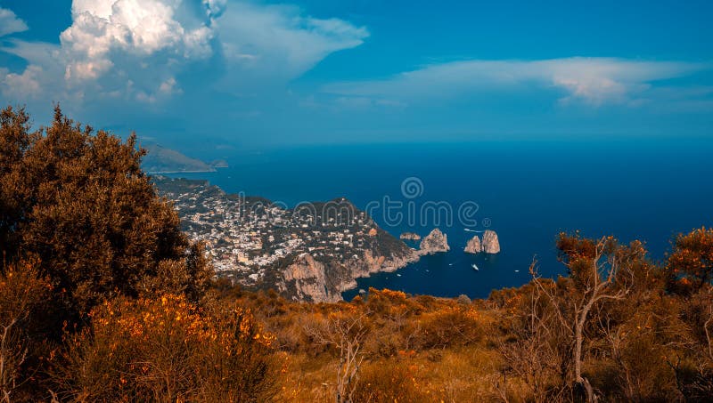 Sunny Postcard of Capri Island, Italy Stock Photo - Image of faraglioni ...