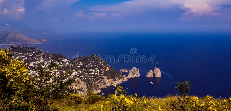 Sunny Postcard of Capri Island, Italy Stock Image - Image of ...