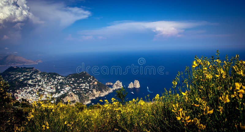 Sunny Postcard of Capri Island, Italy Stock Image - Image of capri ...