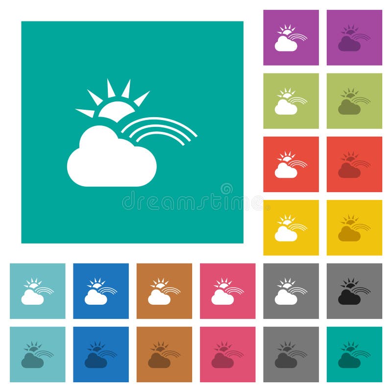 Sunny and Rainbow Weather Square Flat Multi Colored Icons Stock Vector ...