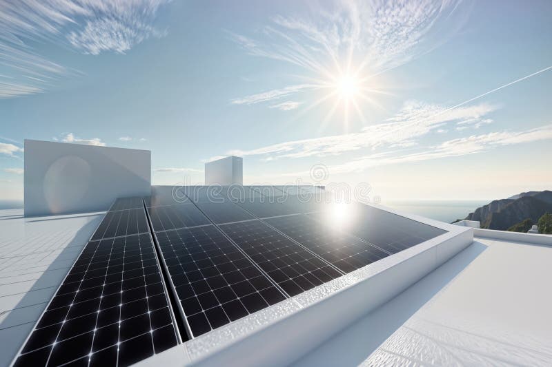 Rooftop Solar Panels Under Bright Sun, Generative Ai Stock Illustration ...