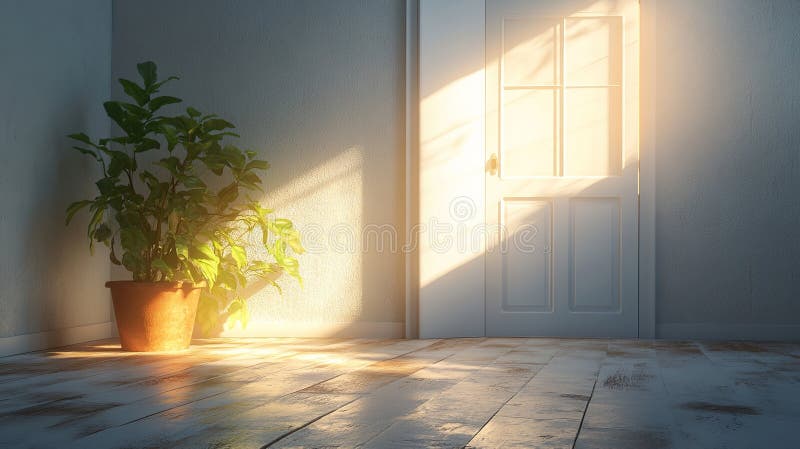 Sunny Room Interior with Plant Stock Illustration - Illustration of ...
