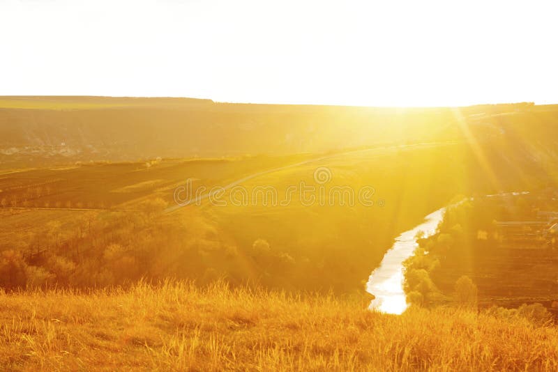 Sunny rural landscape stock image. Image of scenery, village - 89952003