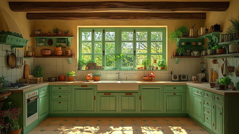 Sunny Rustic Kitchen, Plants, Window View, Farmhouse Interior Design ...