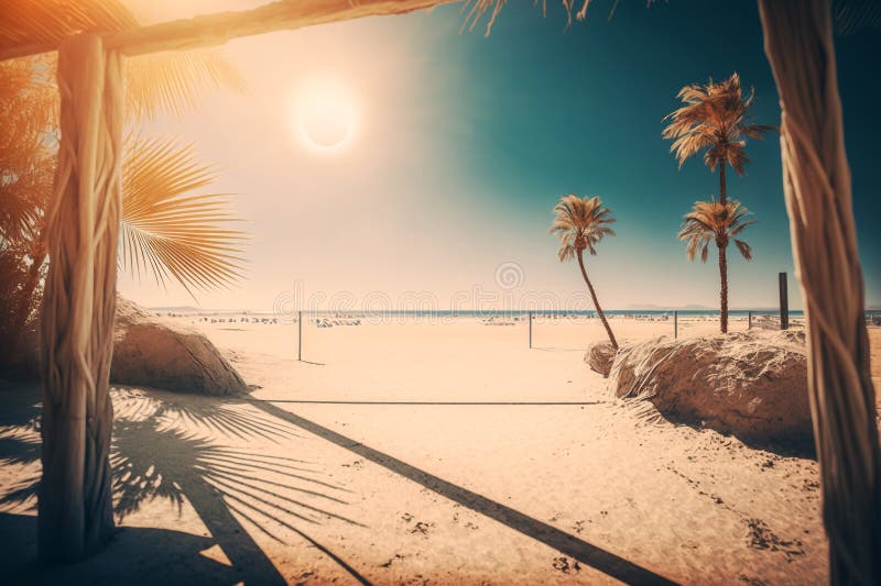 Sunny Sandy Summer Beach with Palm Trees, Vacation Trip Generative AI ...