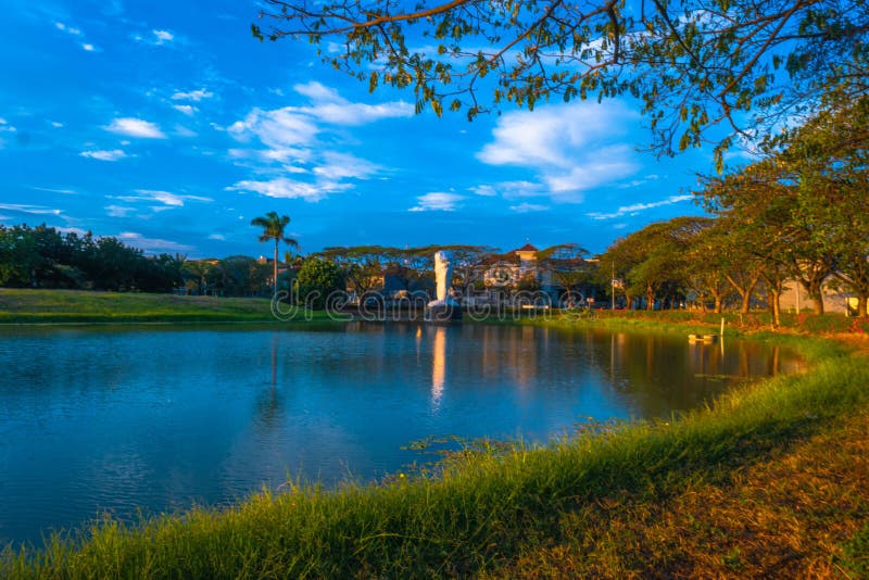 Sunny Scenery of a Beautiful Park with a Lake Stock Photo - Image of ...