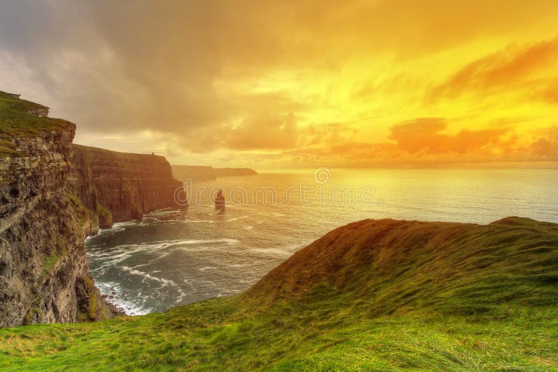 Sunny Scenery of Cliffs of Moher Stock Photo - Image of famous ...