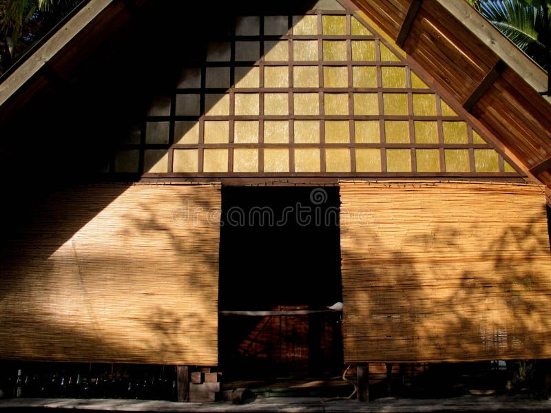 Sunny Scenery of a Small House with Thatch Walls Stock Image - Image of ...