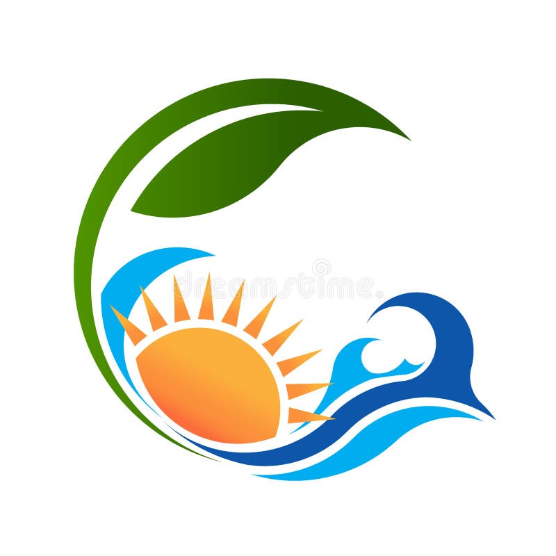 Sunny Sea Y Logotipo Verde De La Vida Ilustración del Vector ...