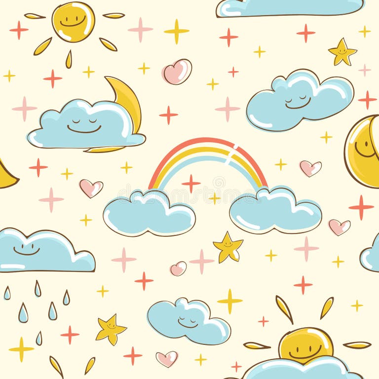 Sunny seamless pattern stock vector. Illustration of child - 36608833