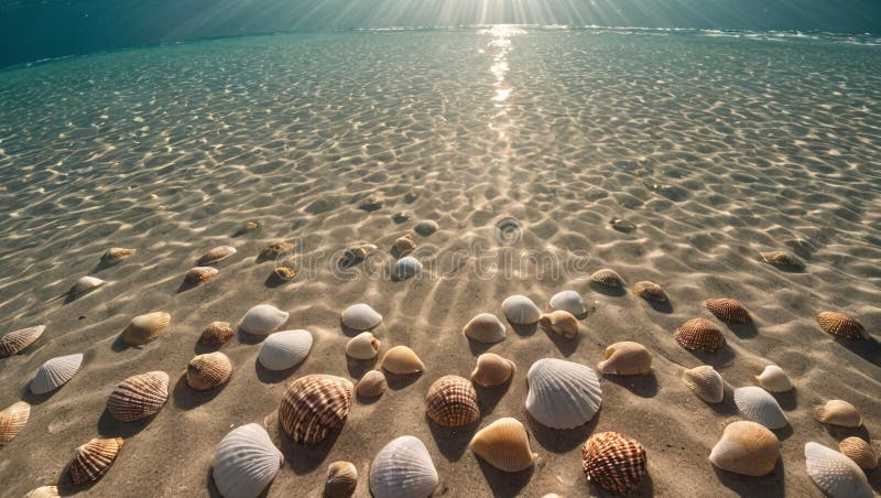 Sunny Seashell Serenity Underwater Light Rays on Sand Stock ...