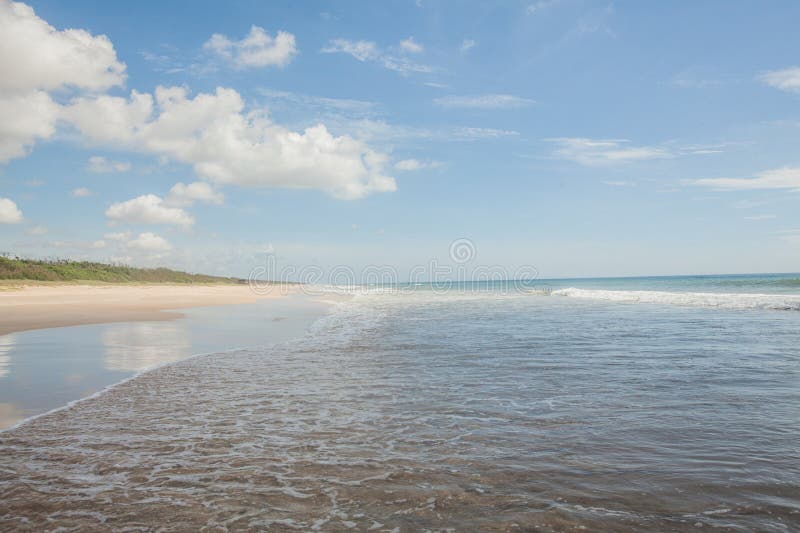 Sunny Seaside Scenery, Fine White Sand, Blue Sky and White Clouds Stock ...