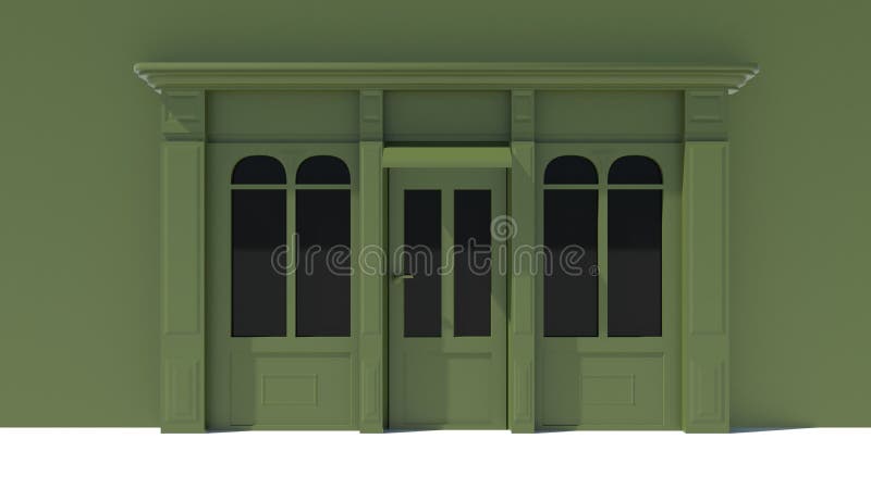 Sunny Shopfront with Large Windows White Store Facade with Green and ...
