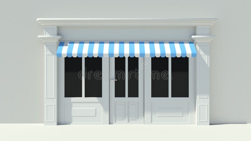 Sunny Shopfront with Large Windows White Store Facade Stock ...