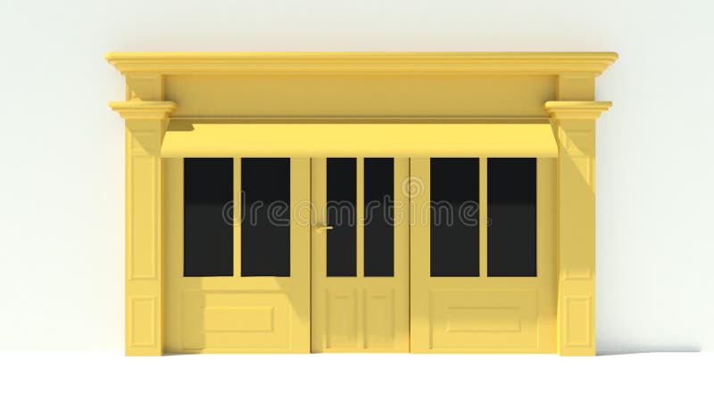 Sunny Shopfront with Large Windows White and Yellow Store Facade with ...