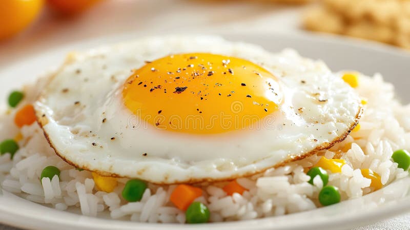 Sunny-side Up Egg on Rice with Veggies, Breakfast Stock Image - Image ...