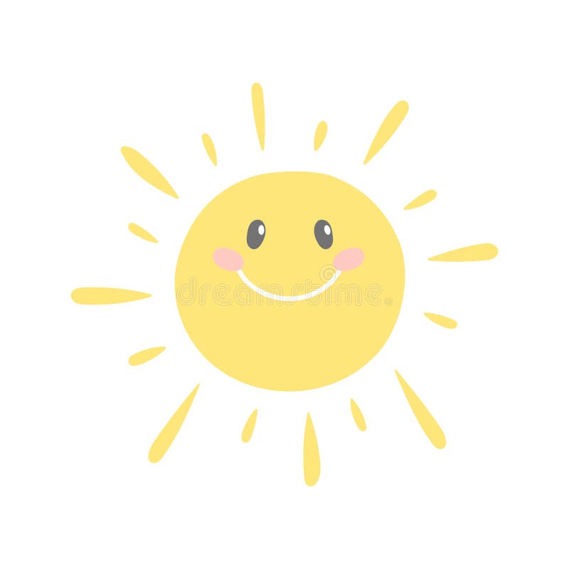 Sunny with Smile, Vector Flat Illustration in Hand Drawn Style Stock ...