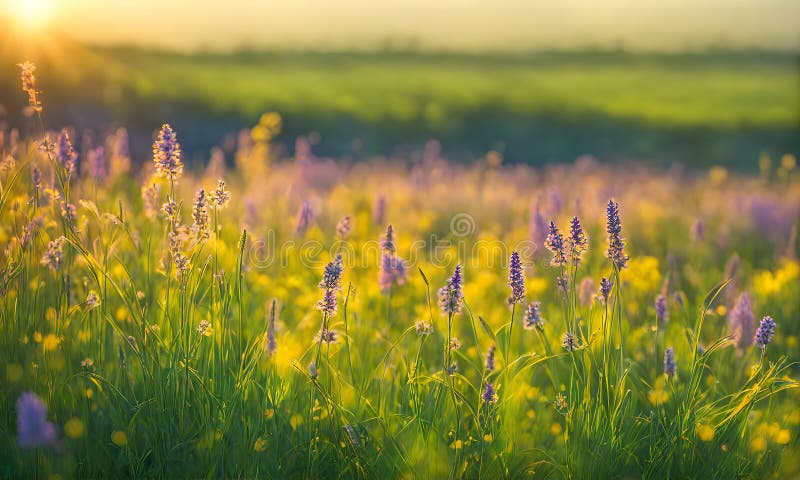 Sunny Spring Field: Vibrant Flowers Under the Sun Stock Illustration ...