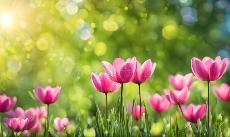 Sunny Spring Field: Vibrant Flowers Under the Sun Stock Illustration ...