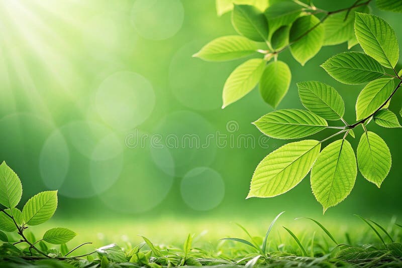 Sunny Spring Leaves, Grass, Bokeh Background Nature Scene Stock Photo ...