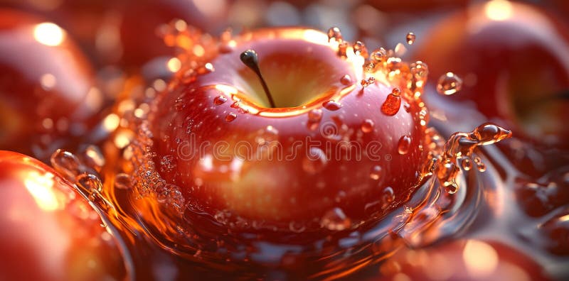 On a Sunny Summer Afternoon, a Luscious Red Apple Splashes into a ...