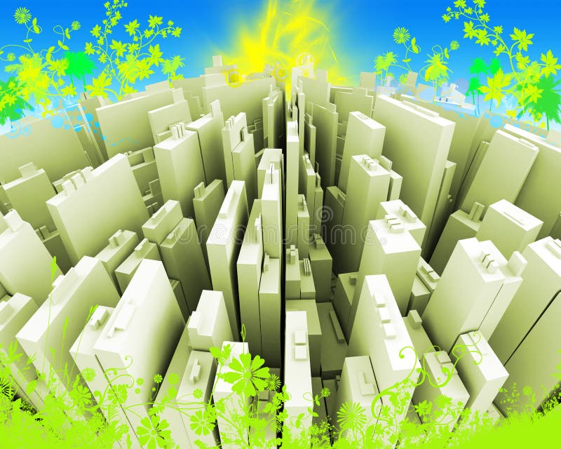 Sunny Summer Day in the City Stock Illustration - Illustration of ...