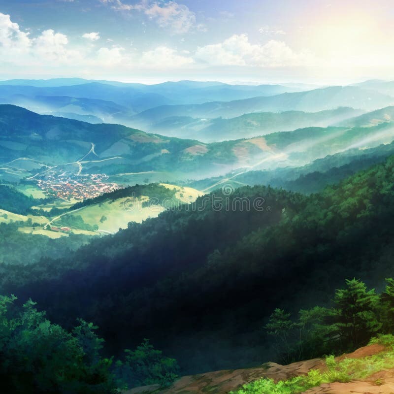 Sunny Summer Day in the Mountains High Quality AI Illustration Stock ...