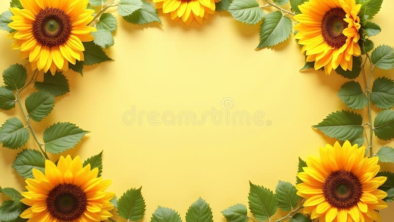 Sunny Sunflower Circle on Pale Yellow Backdrop Stock Illustration ...
