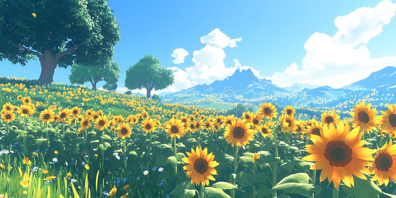 Sunny Sunflower Field Landscape Pixel Art Background Stock Illustration ...