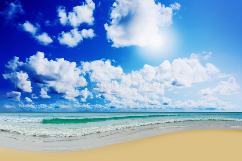 Sunny Tropical Beach on the Island Stock Image - Image of island, palm ...