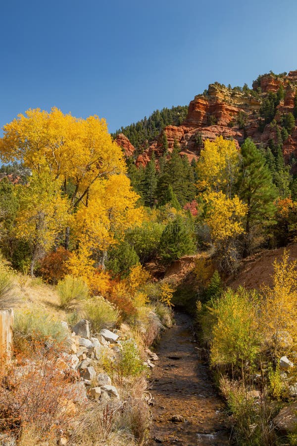 Sunny View of Beautiful Fall Color Around Parowan Canyon Stock Photo ...