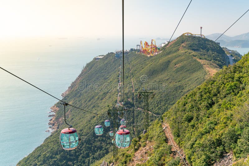 The Sunny View of Cable Car and Theme Park Near To Ocean Editorial ...