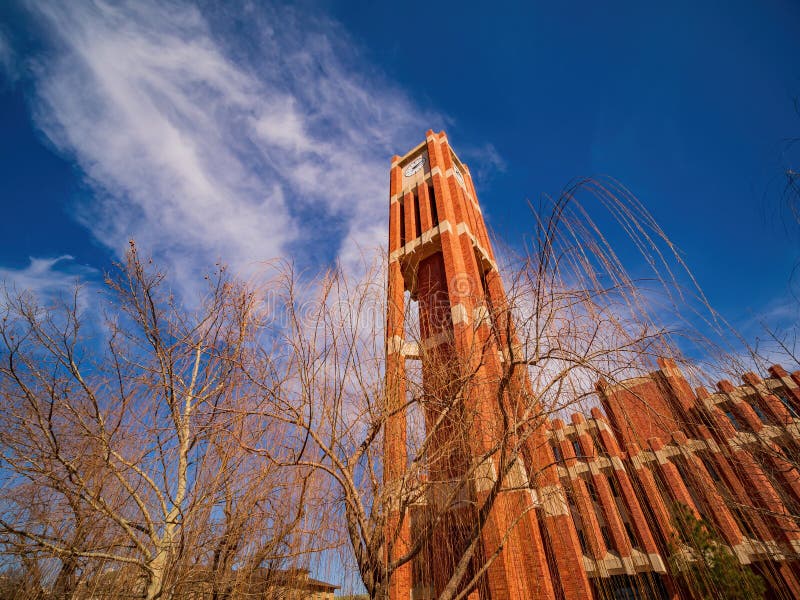 Sunny View of the Clock Tower of OU Stock Image - Image of blue, people ...