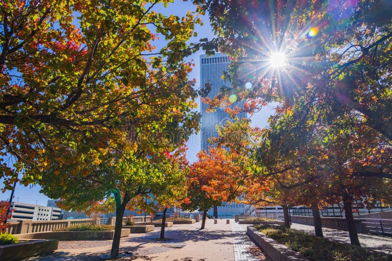 Sunny View of Downtown Fall Color Cityscape Stock Photo - Image of ...