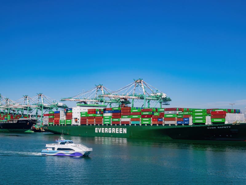 Sunny View of the Evergreen Cargo Ship Editorial Stock Image - Image of ...